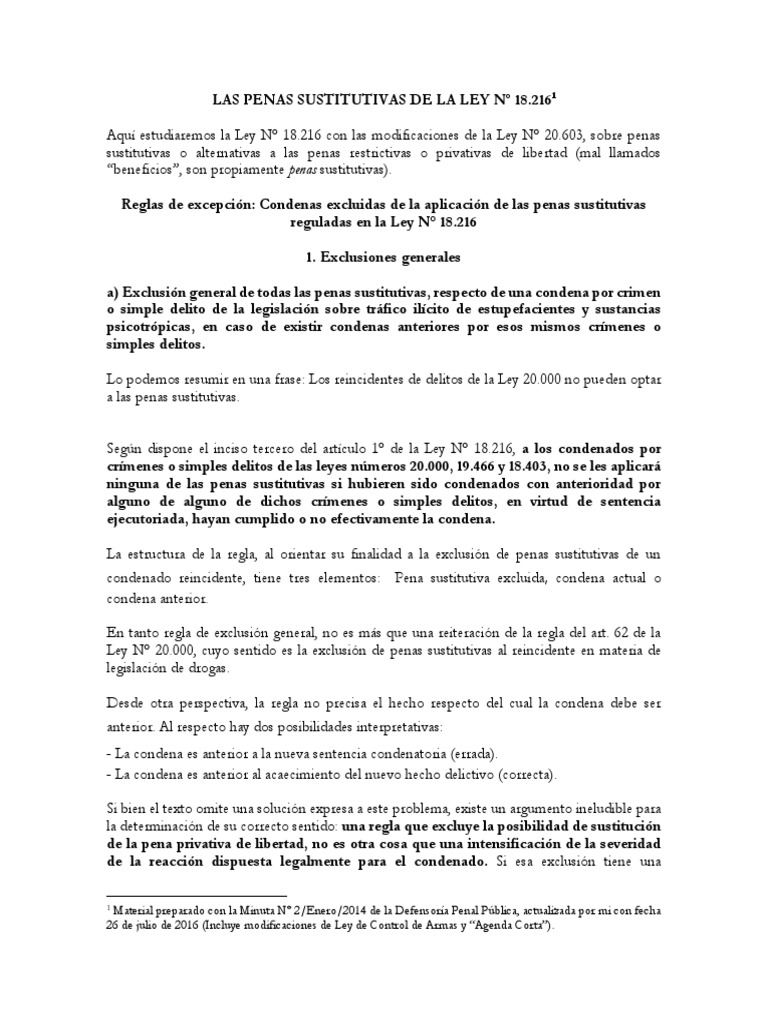 Las Penas Sustitutivas De La Ley 18216 Pdf Robo Castigos 2495