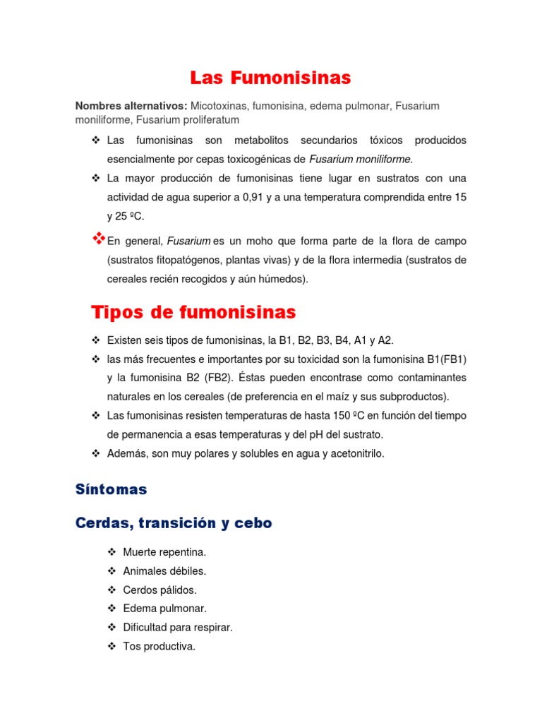 Fumonisinas: Toxicidad y Efectos en Animales | PDF