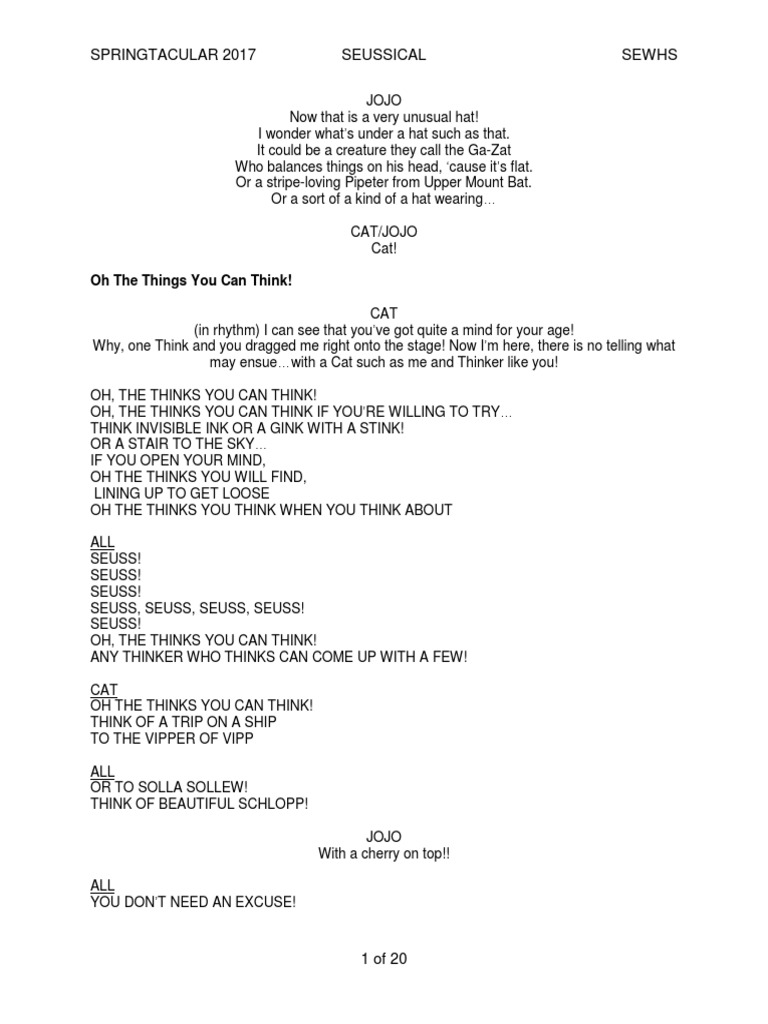 SEUSSICAL SCRIPT SPRINGACULAR 2017.docx | Dr. Seuss | Nature