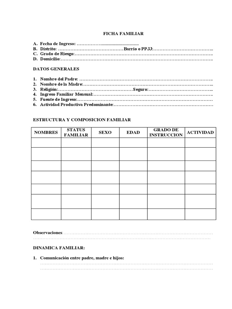 Modelo de Ficha Familiar | PDF