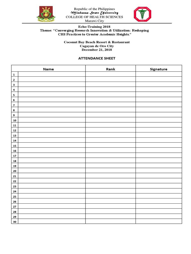 Attendance Sheet Name Rank Signature | PDF