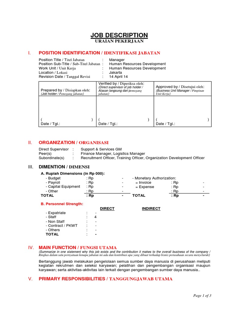 Formulir Job Description | PDF
