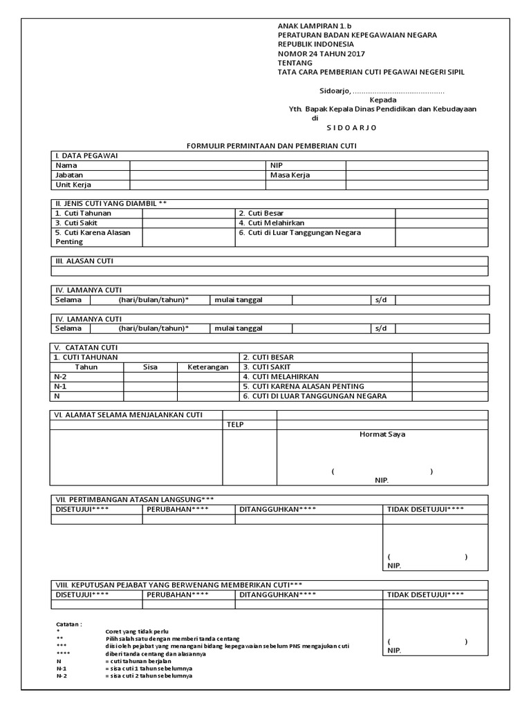 Formulir Permintaan Dan Pemberian Cuti | PDF Formulir Permintaan Dan Pemberian Cuti | PDF