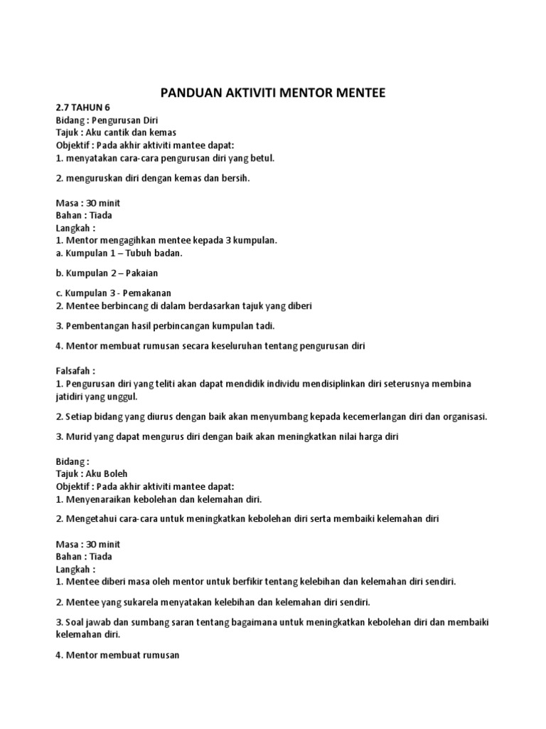 Panduan Aktiviti Mentor Mentee | PDF