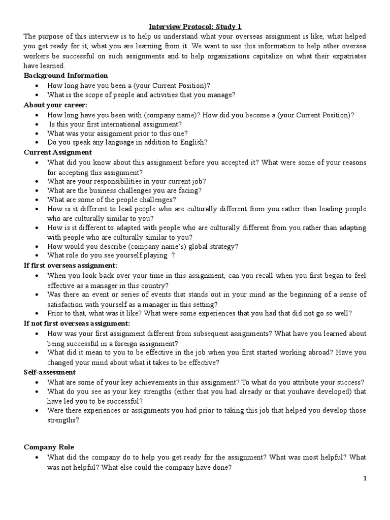Interview Protocol: Study 1 | PDF | Question | Learning