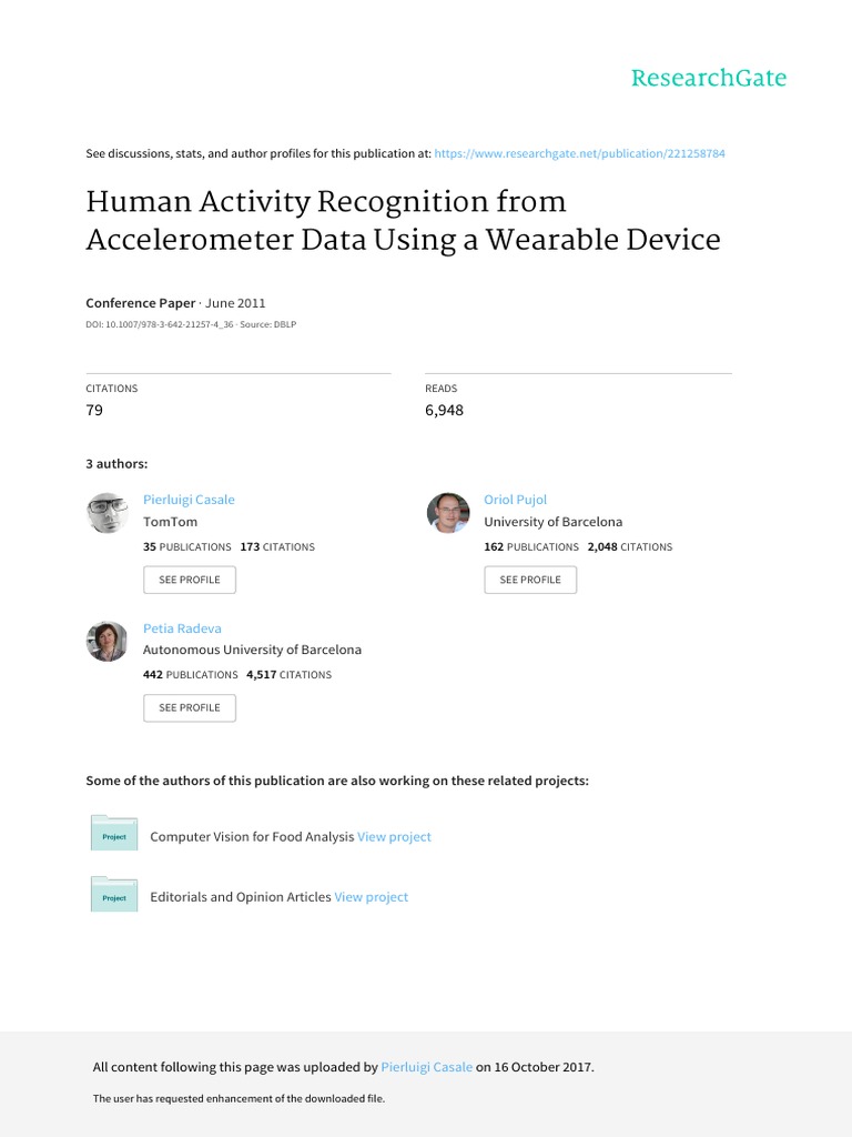 Human Activity Recognition From Accelerometer Data Using A Wearable Device | PDF | Root Mean ...