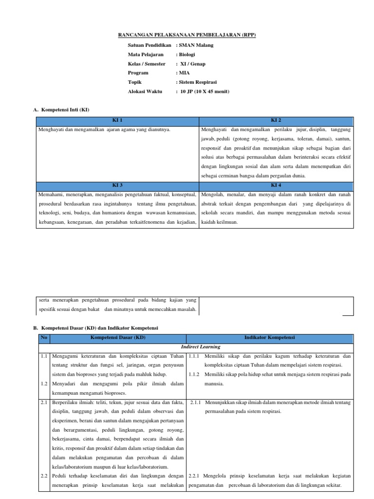 KD 3.8 RPP Sistem Respirasi - Pengkuribio - Dimas Ariyadi - Off Bb1 2015 | PDF