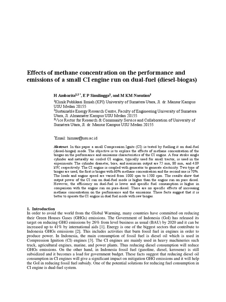 Effects of Methane Concentration On The Performance and Emissions of A ...