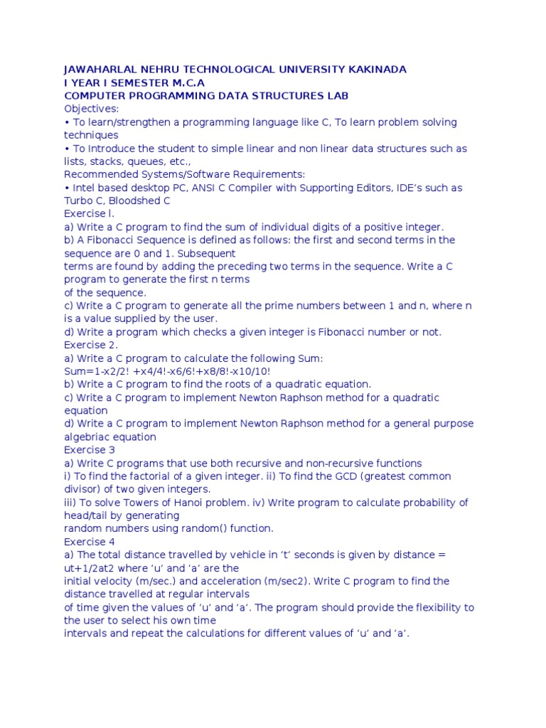 Computer Programming and Data Structures Laboratory Exercises for Solving Numerical Problems and ...
