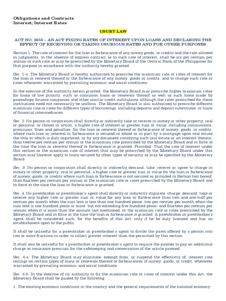 Obligations and Contracts Interest Interest Rates | PDF | Loans | Interest