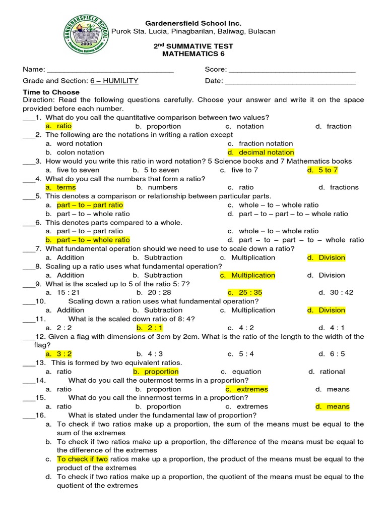 Grade 6 2 | PDF | Ratio | Fraction (Mathematics)