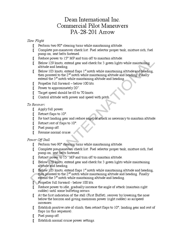 Dean International Inc. Commercial Pilot Maneuvers PA-28-201 Arrow ...