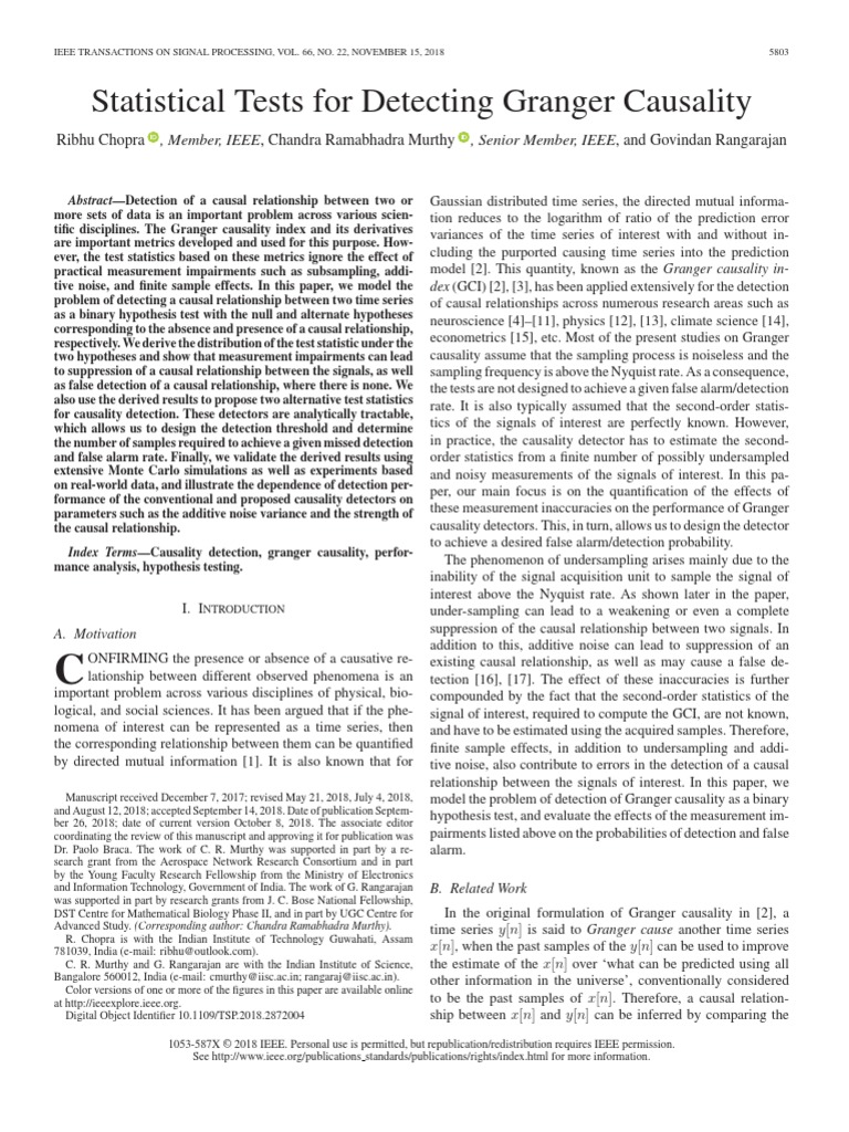 Statistical Tests For Detecting Granger Causality Pdf Statistical