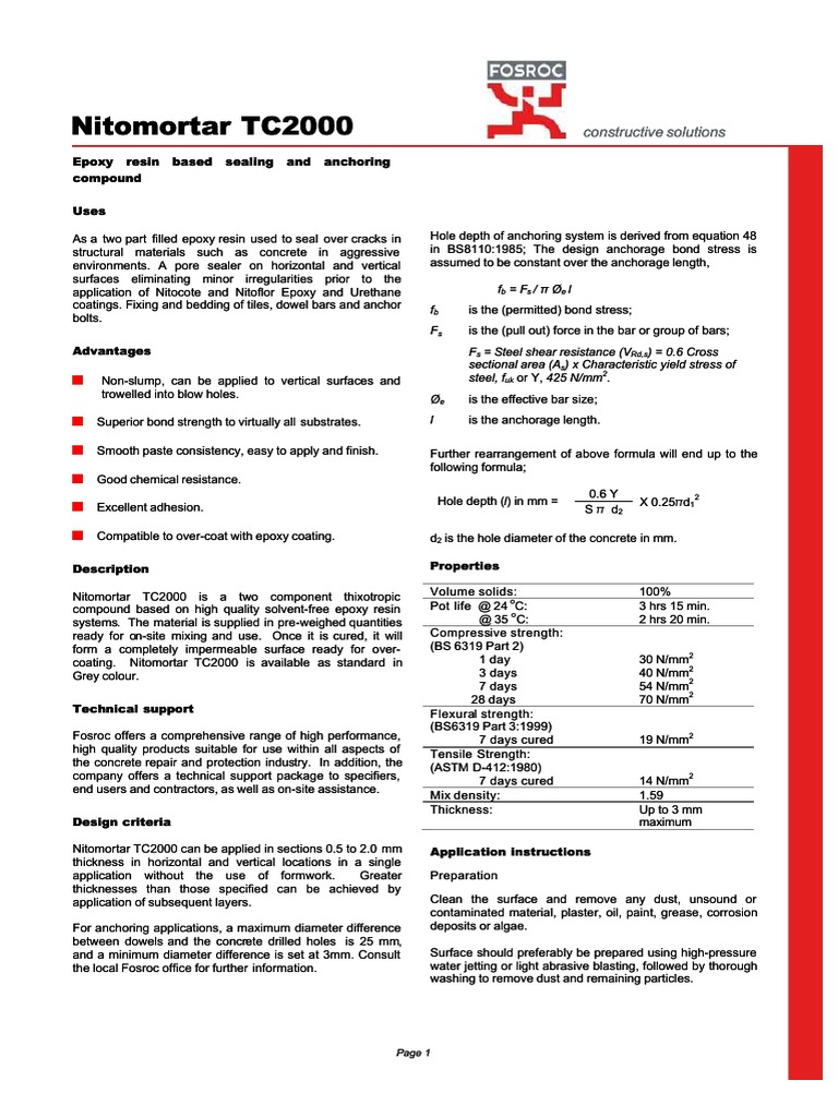 Nitomortar TC2000 Nitomortar TC2000: Constructive Solutions | PDF ...