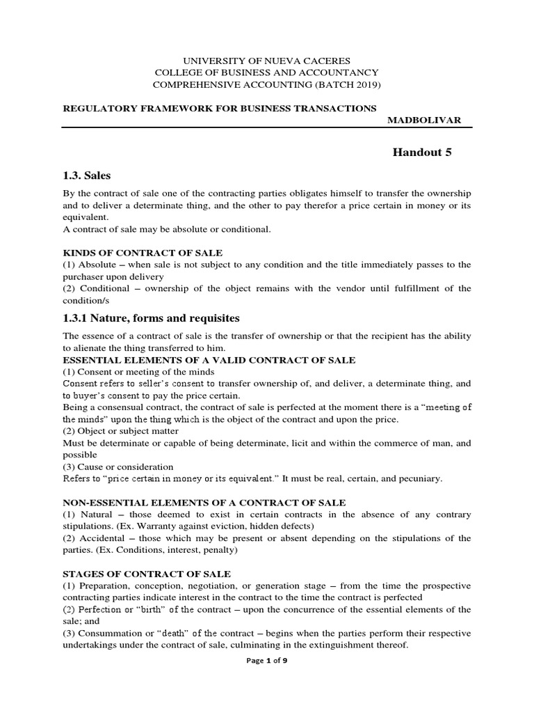 RFBT Handout 5 Sales | PDF | Implied Warranty | Mortgage Law