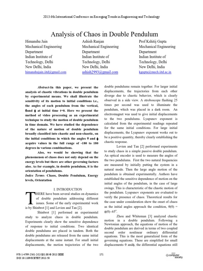 Analysis Of Chaos In Double Pendulum Pdf Chaos Theory Nonlinear