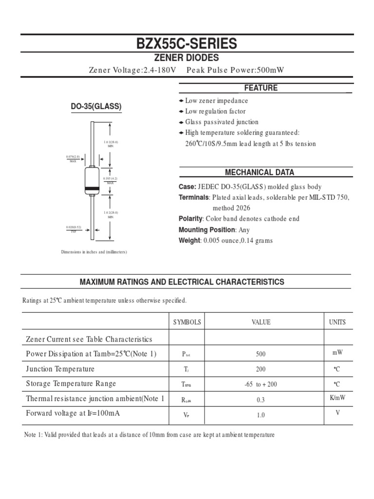 T1 Datasheet DZ BZX55C-Series | PDF | Diode | Electromagnetism