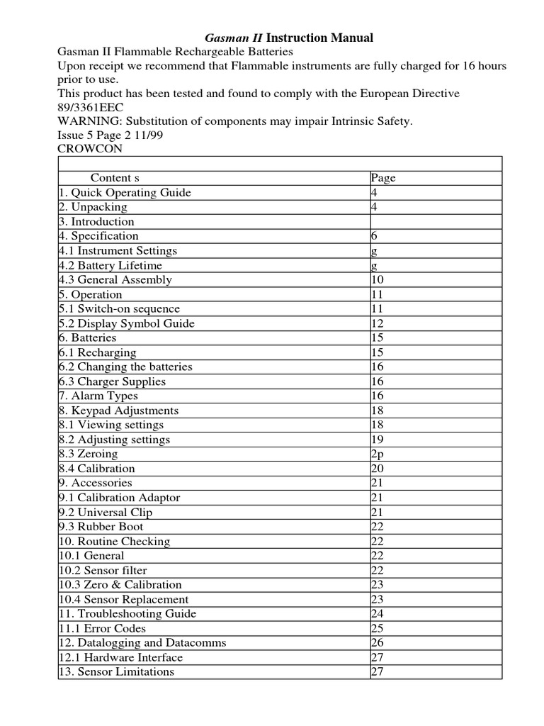 Gasman II Instruction Manual | PDF | Battery Charger | Calibration