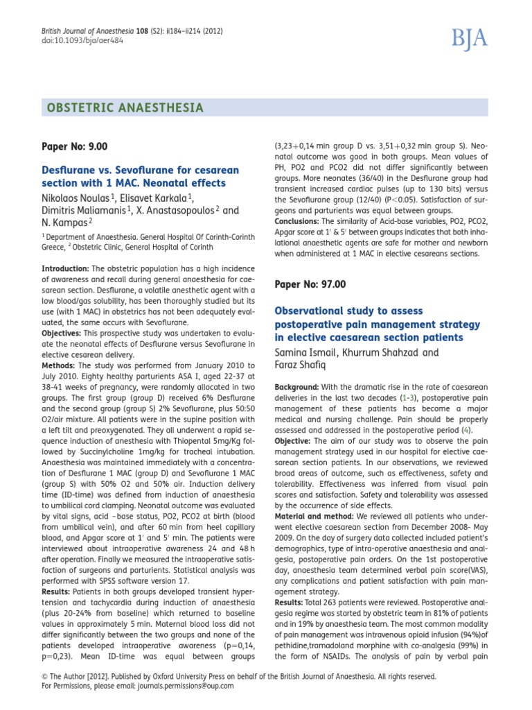 Obstetrics Anesthesia | PDF | Anesthesia | Caesarean Section