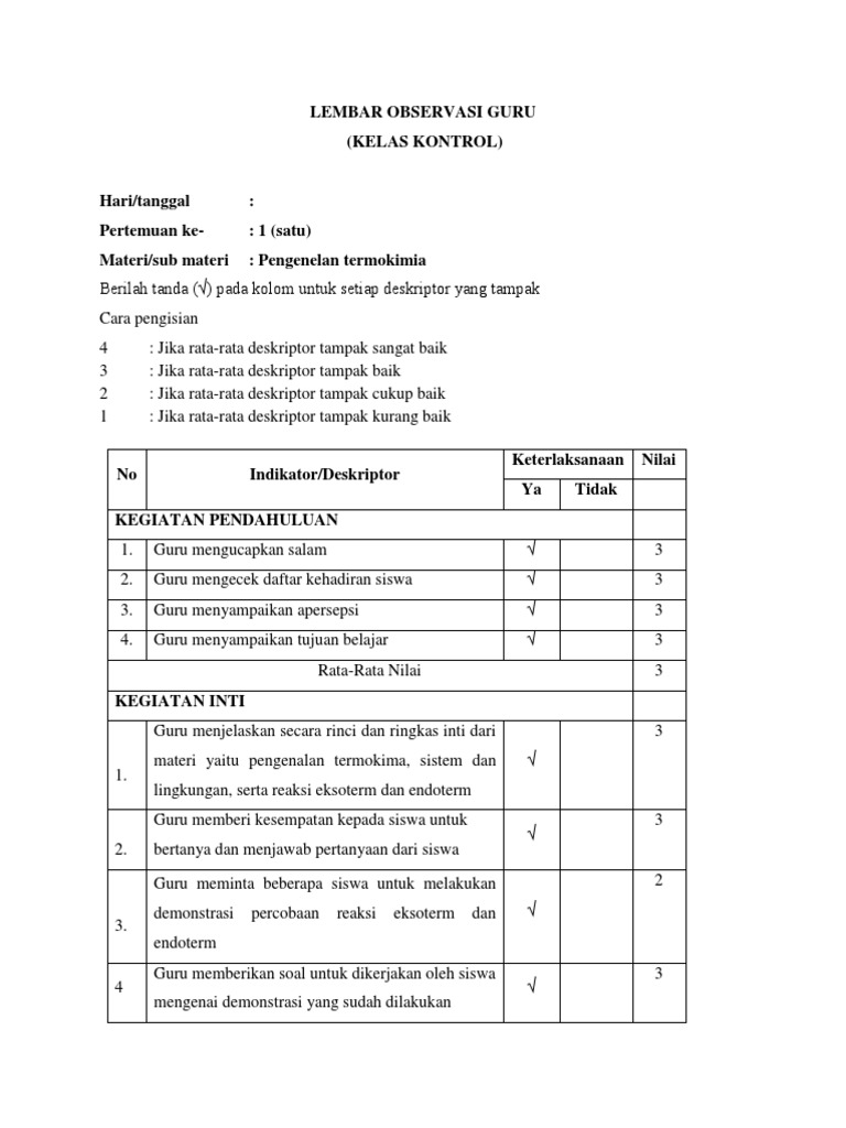 Lembar Observasi Kinerja Guru Kimia | PDF