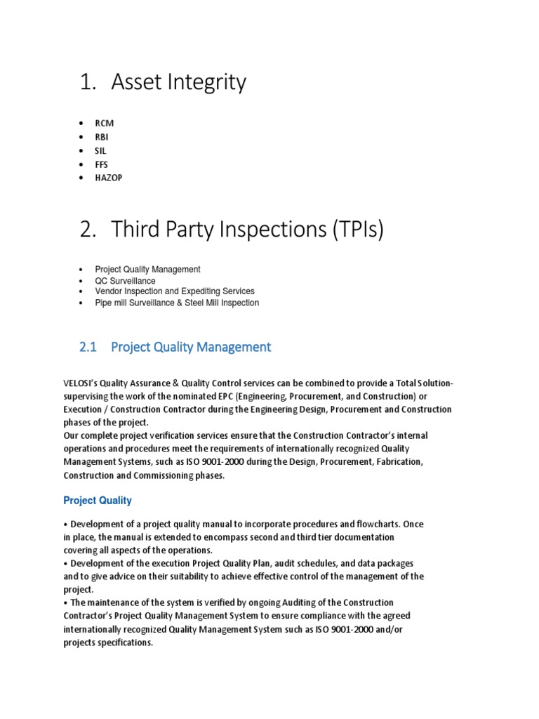 Asset Integrity: 2.1 Project Quality Management | PDF | Nondestructive ...