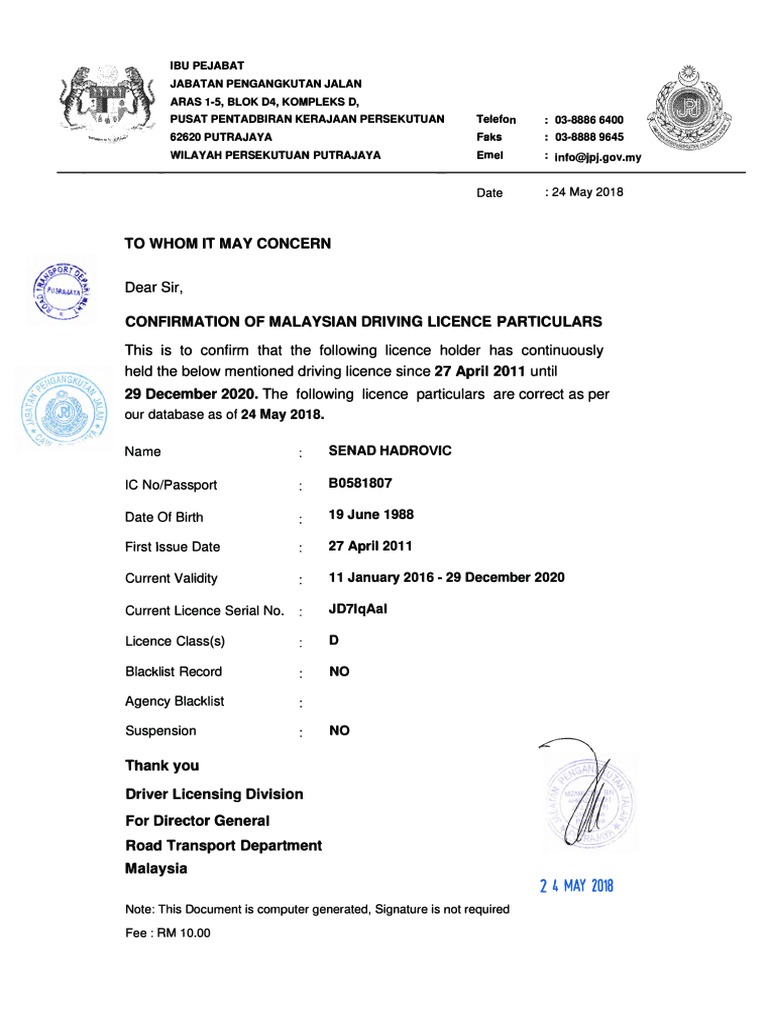 Malaysian driving licence confirmation | PDF | Driver's License | Document
