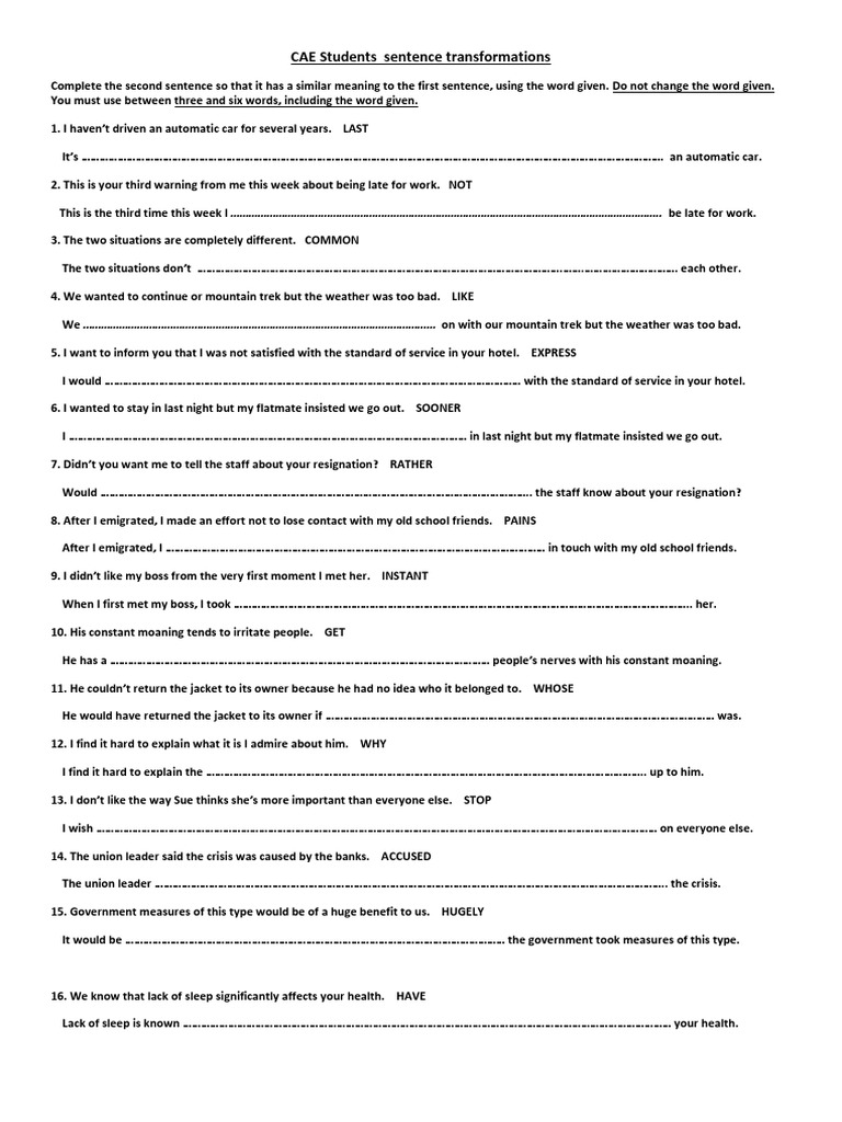 CAE Sentence Transformation | PDF