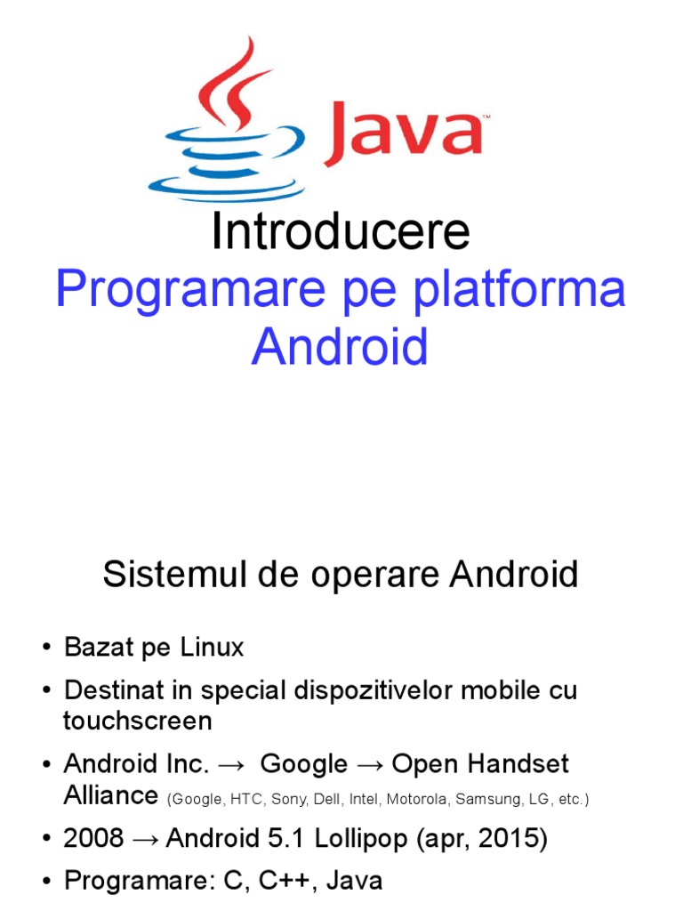 Introducere: Programare Pe Platforma Android | Download Free PDF | Android (Operating System ...
