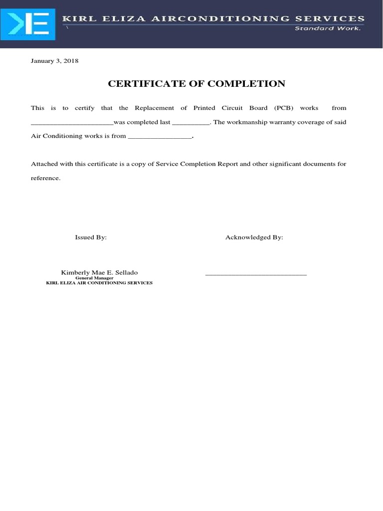 Sample Service Completion | PDF