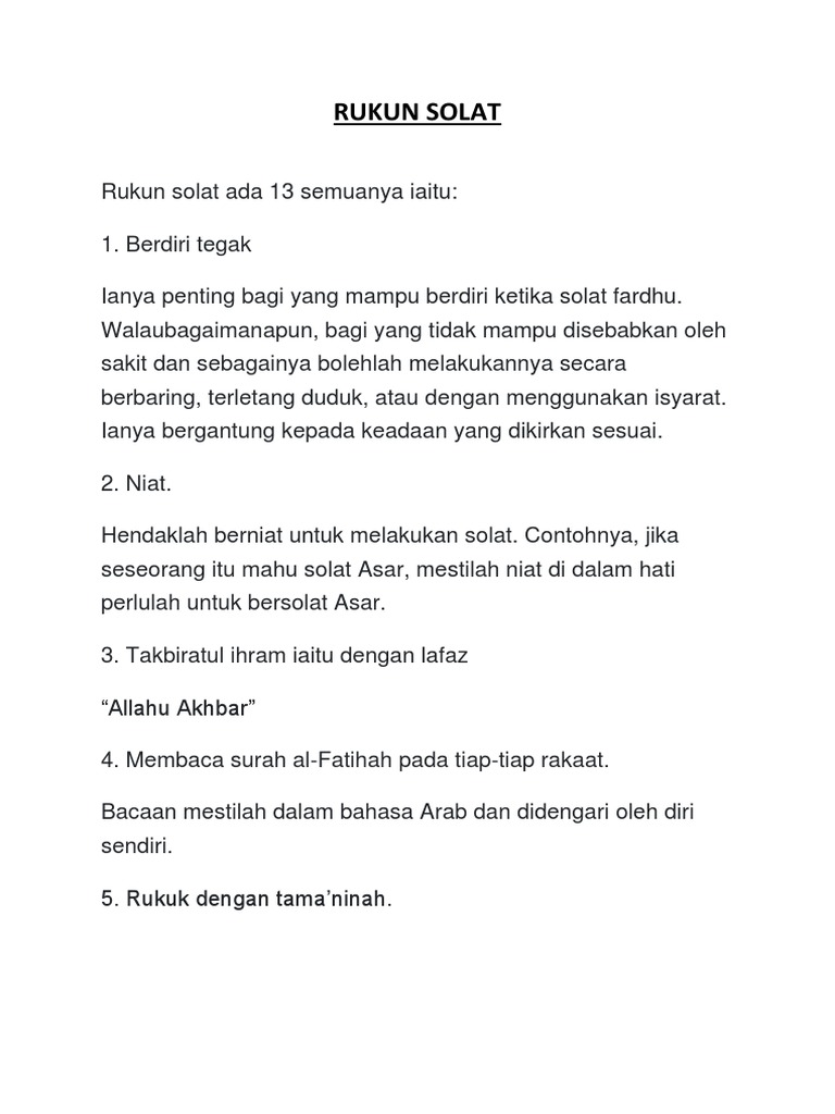Rukun Solat: 13 Langkah Penting dalam Beribadah Solat | PDF