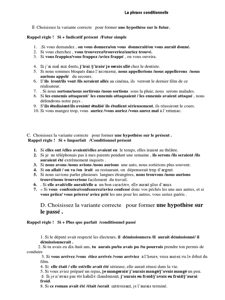 Hypothèses avec phrases conditionnelles | PDF