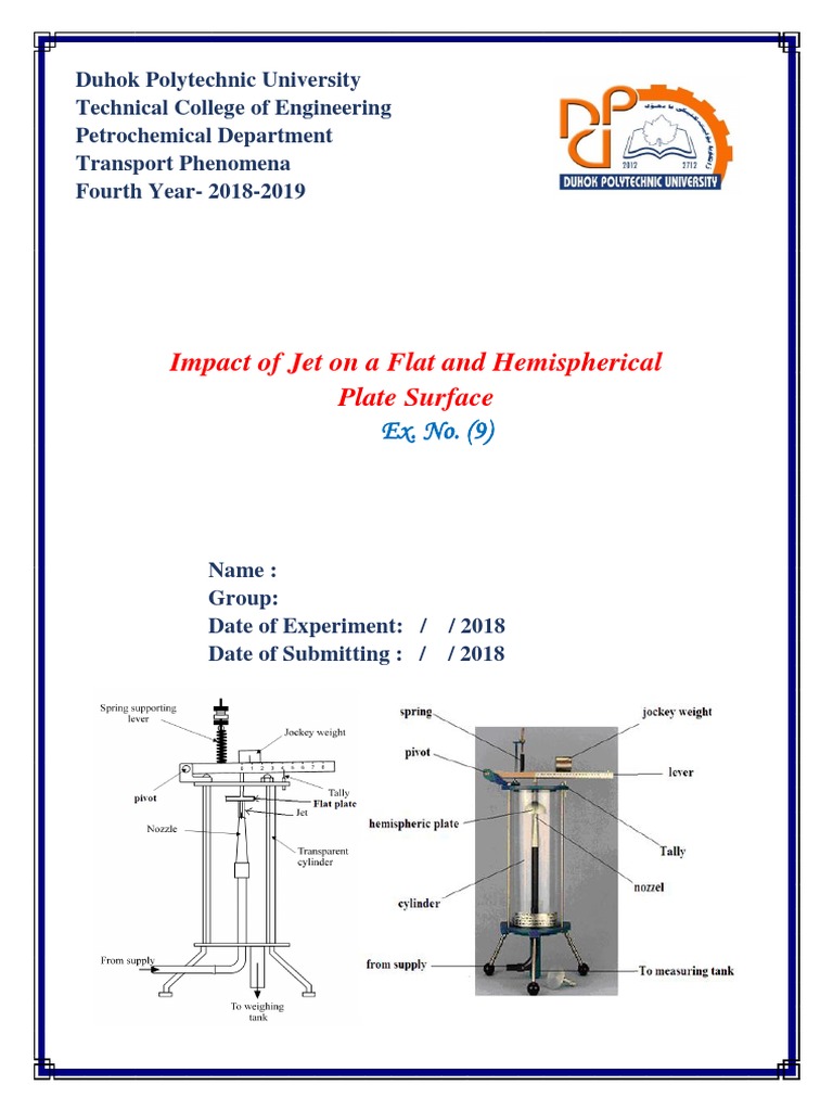 Impact of Jet On A Flat and Hemispherical Plate Surface: Ex. No. | PDF