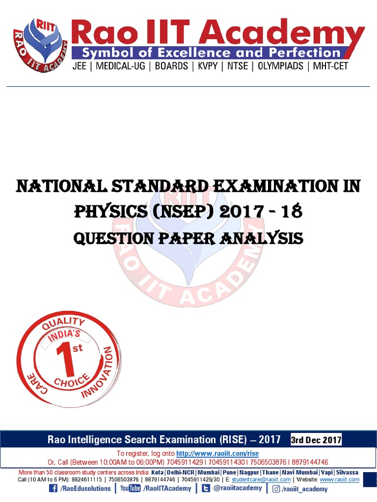 National Standard Examination in Physics (NSEP) 2017 - 18: Question ...
