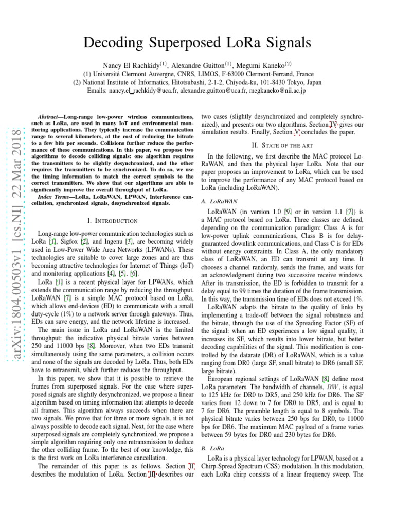 Decoding Superposed LoRa Signals | PDF | Bit Rate | Telecommunications