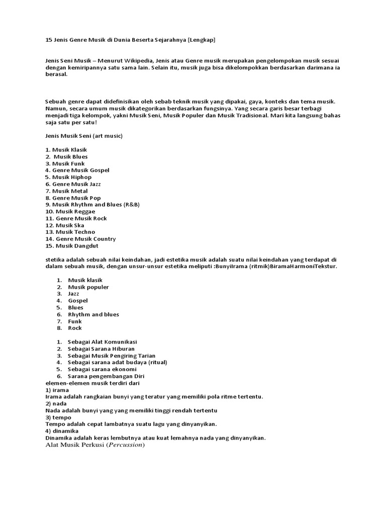 15 Jenis Genre Musik dan Sejarahnya | PDF | Seni