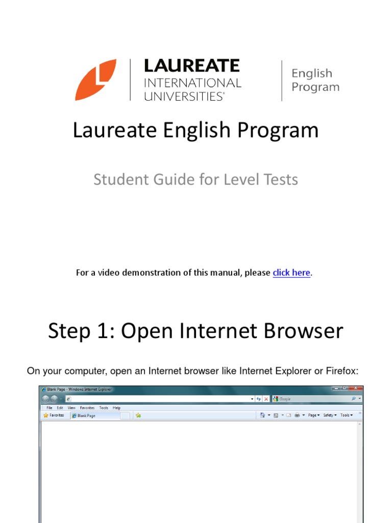 Laureate English Test Student Guide | PDF | Login | Password