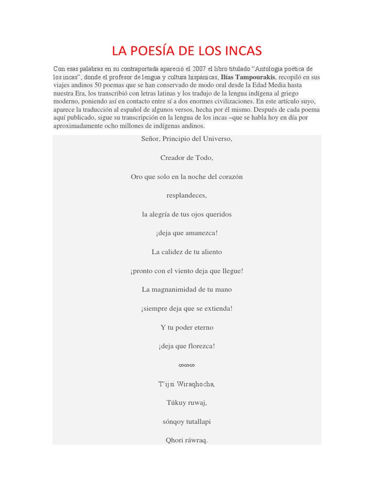 La Poesía de Los Incas | PDF | Poesía | Imperio Inca