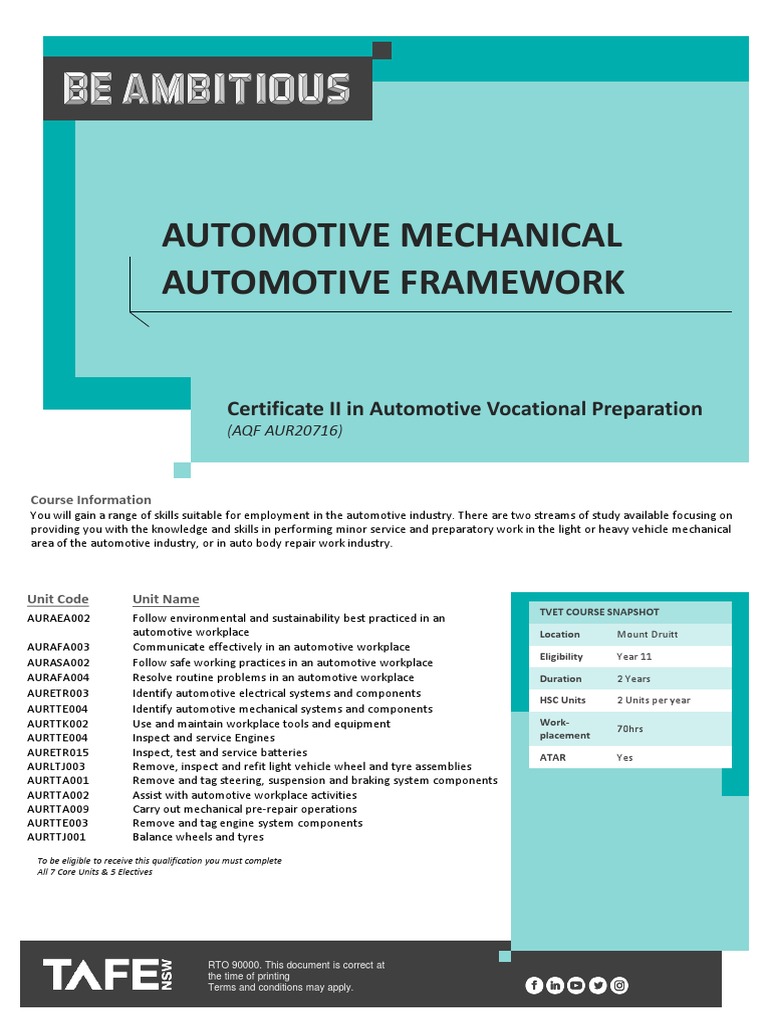 Automotive Mechanical Automotive Framework: Certificate II in ...