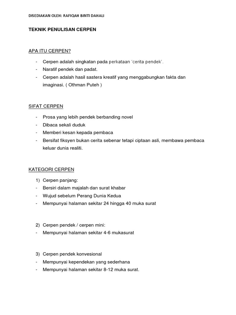 Teknik Penulisan Cerpen | PDF