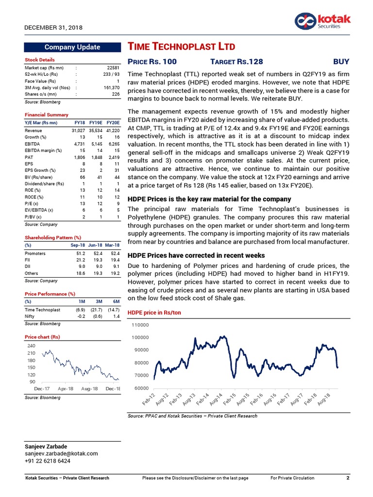 Time Technoplast 010119 | PDF | Securities Research | Securities (Finance)
