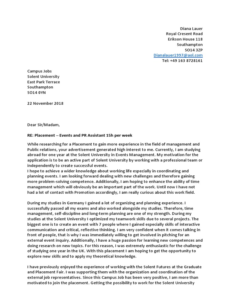 Covering Letter | PDF | Motivation | Motivational