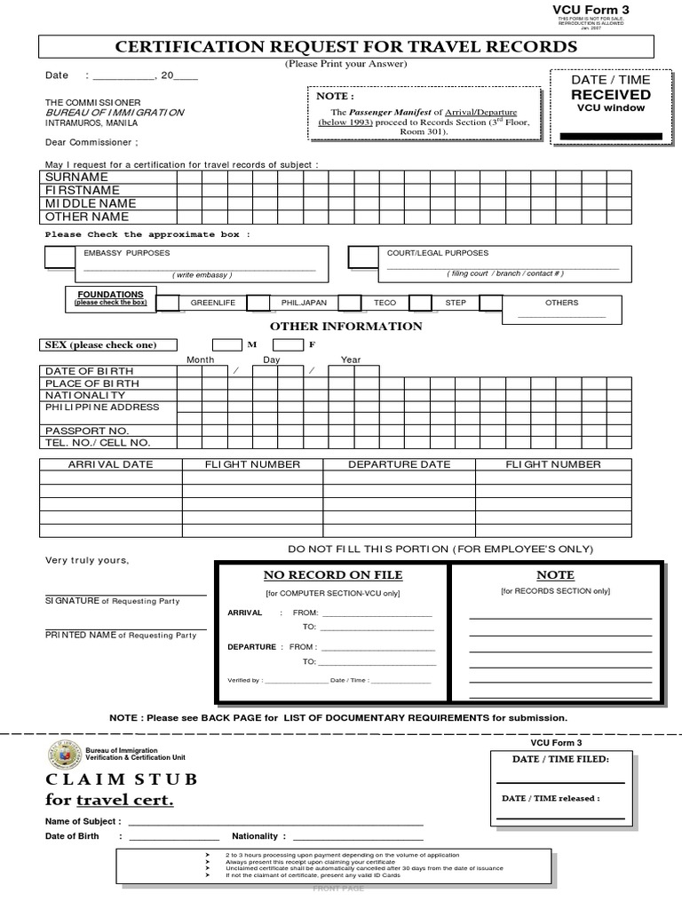 TRAVEL RECORDS Form Revised PDF | PDF | Document | Identity Document