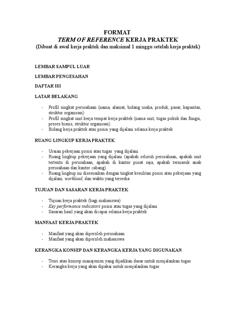 Format TOR Kerja Praktek Mahasiswa | PDF | Bisnis | Komputer