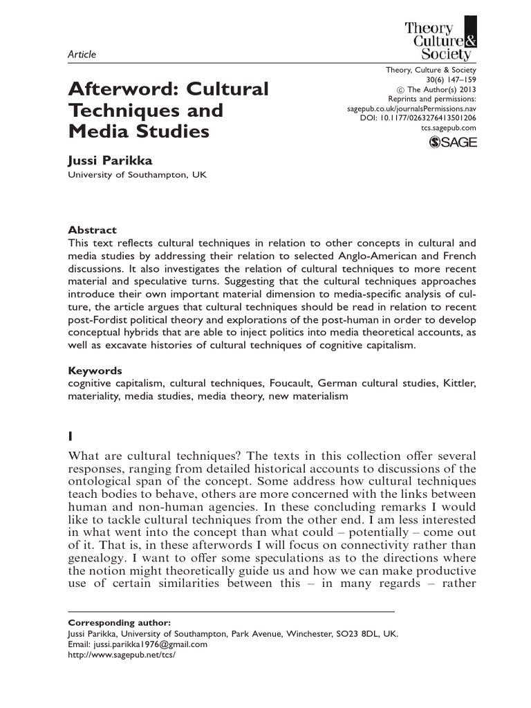 Jussi Parikka - Afterword Cultural Techniques and Media Studies (2013 ...