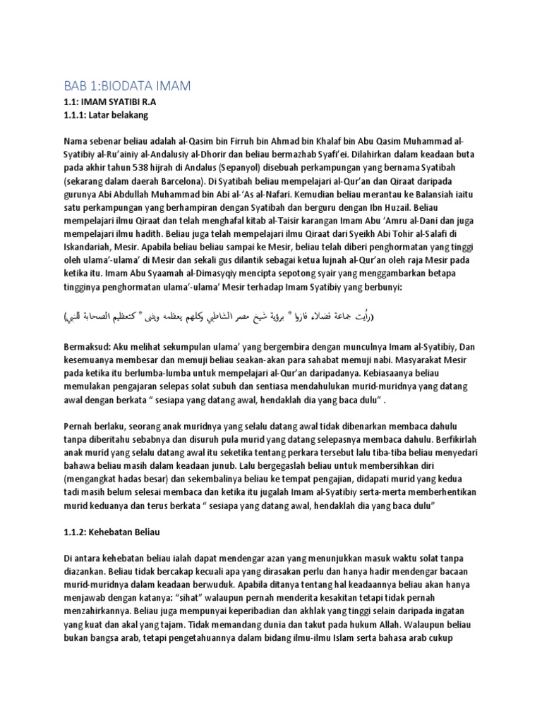 Biodata Imam Syatibi Dan Jazari | PDF