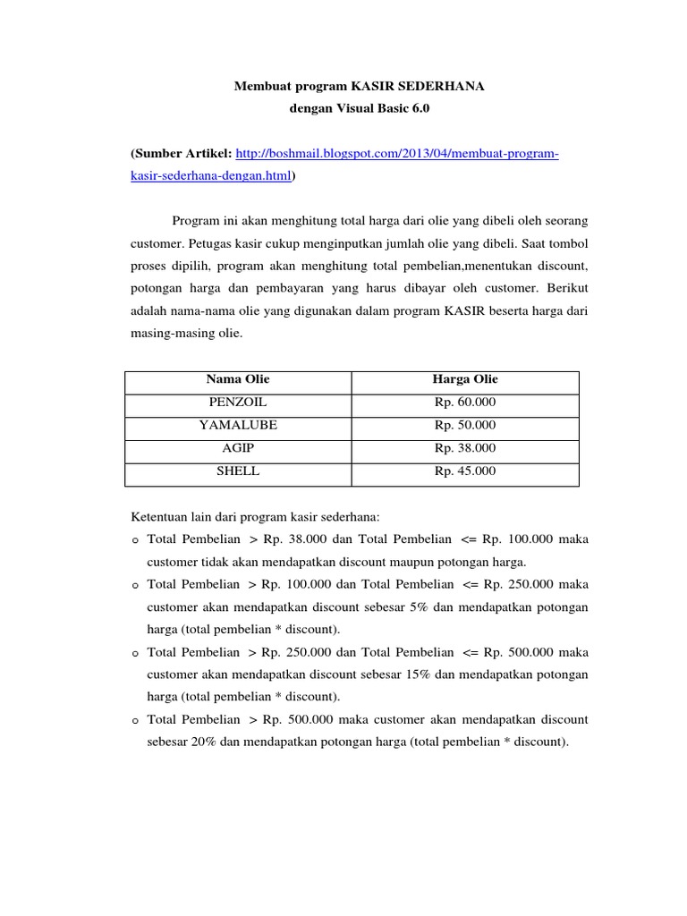Program Kasir VB6: Hitung Diskon Olie | PDF