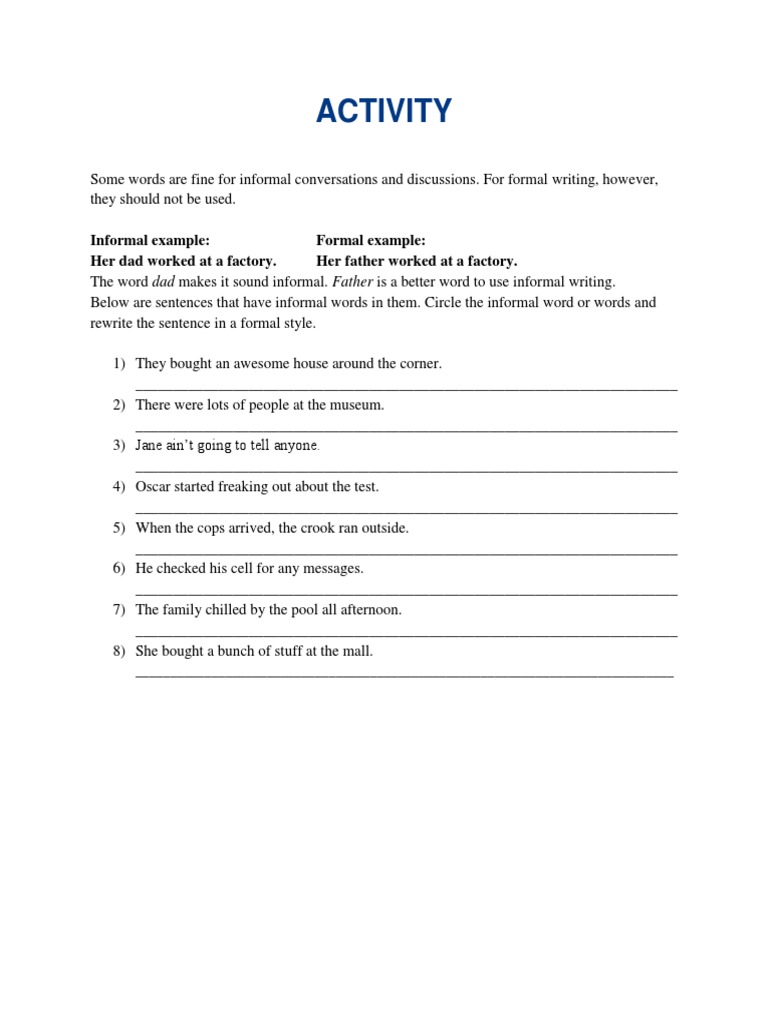Formal Informal Activity | PDF