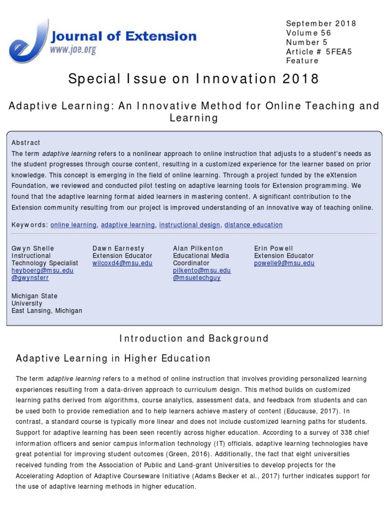 Adaptive Learning Article | PDF | Educational Technology | Instructional Design
