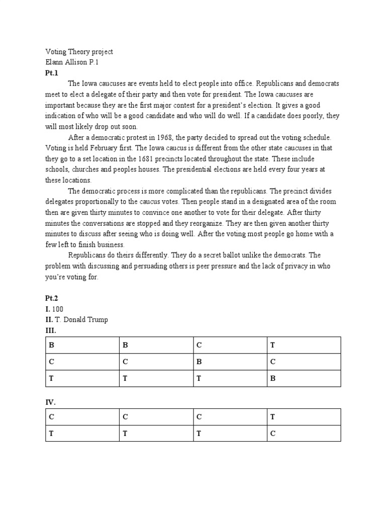 Voting Theory Project Math 1030 | PDF | Elections | Voting