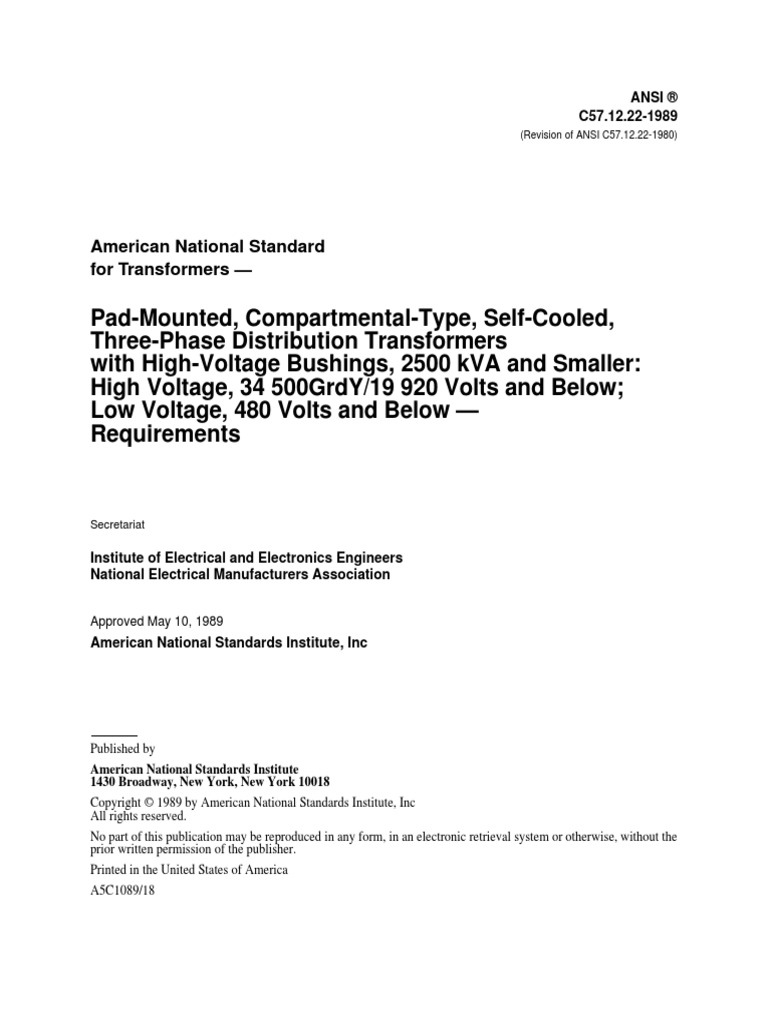 Ansi C57.12.22 (1989) | PDF | High Voltage | Transformer